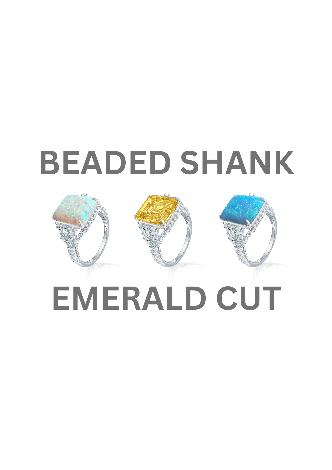 Emerald Cut Beaded Shank Collection – Pink Ice Jewelry