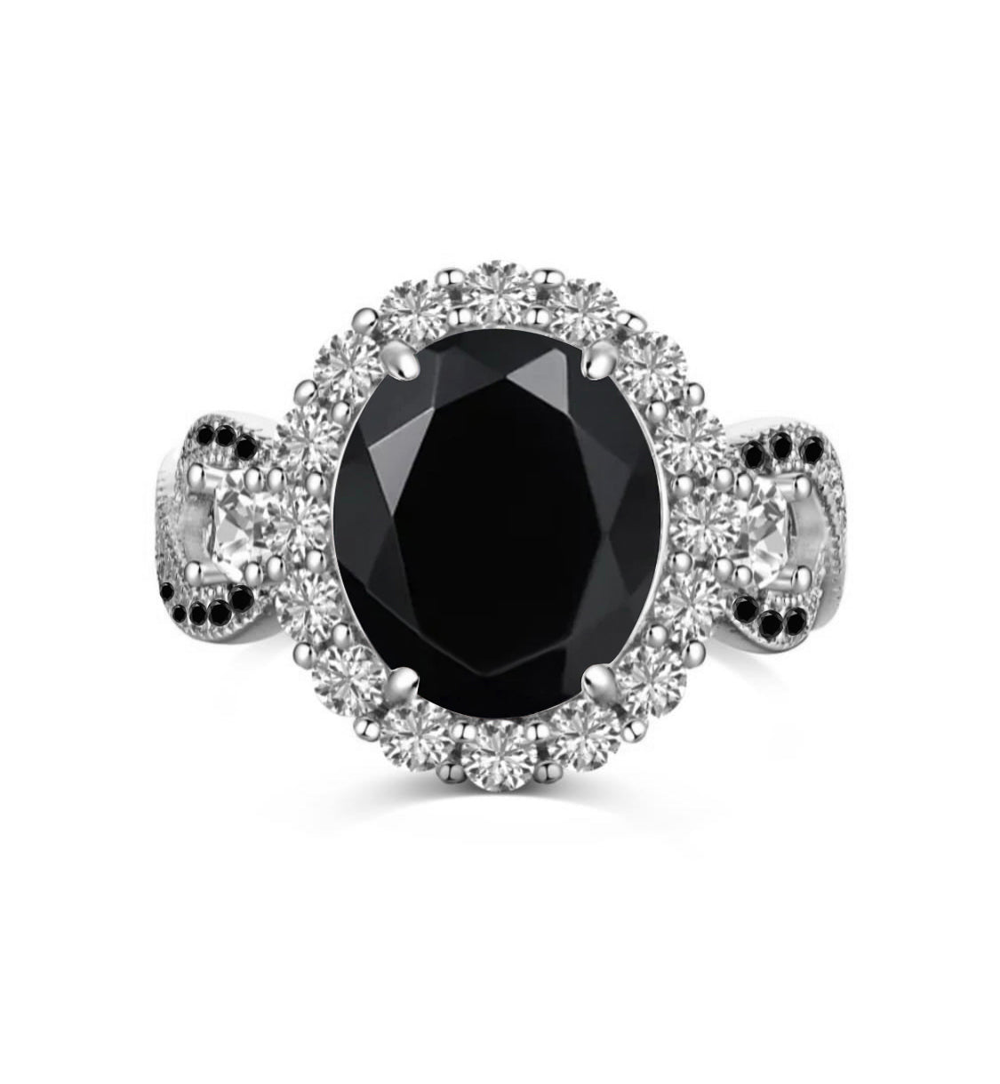 925 Sterling Silver Infinity Oval Cut Black Onyx & Diamond CZ Ring ...