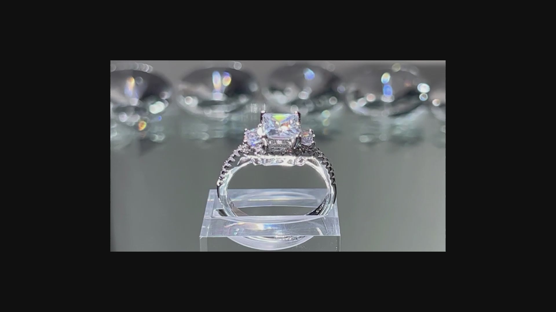 Sterling Silver Triple Princess Cut Clear CZ Engagement Ring – Pink Ice ...