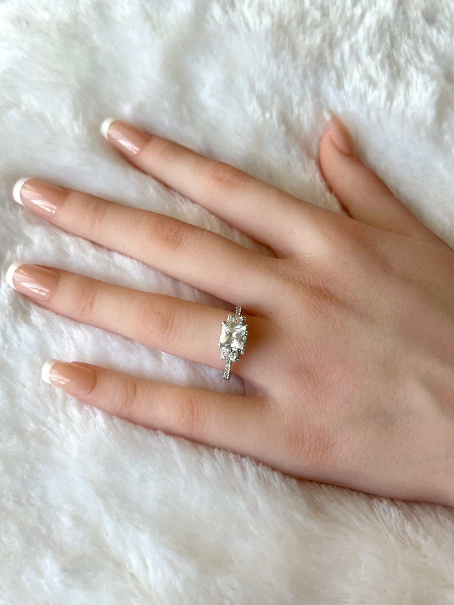 Sterling Silver Triple Princess Cut Clear CZ Engagement Ring – Pink Ice ...